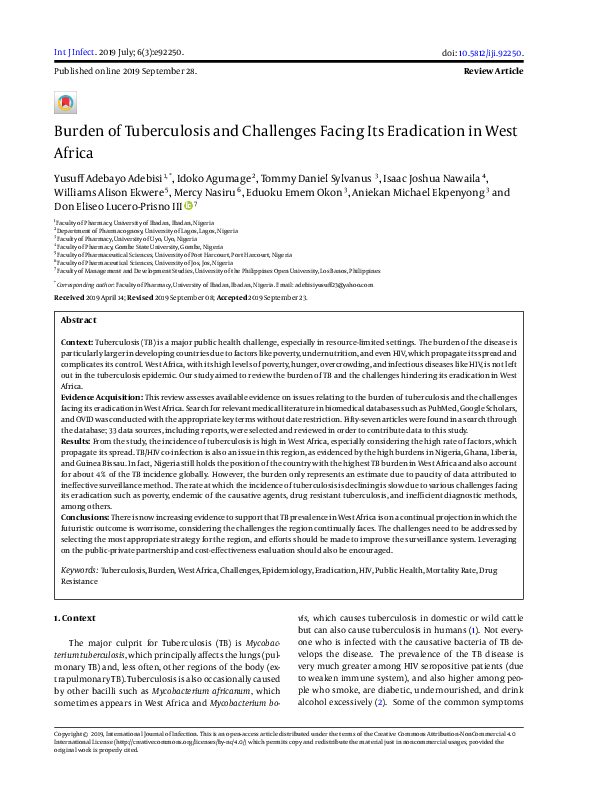 (PDF) Burden of Tuberculosis and Challenges Facing Its Eradication in ...