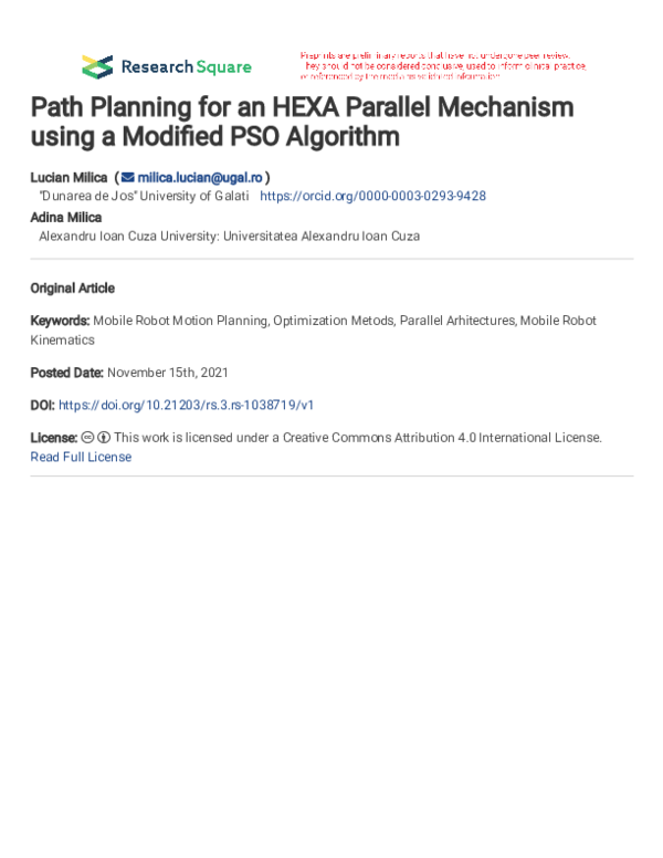 (PDF) Path Planning for an HEXA Parallel Mechanism using a Modified PSO Algorithm