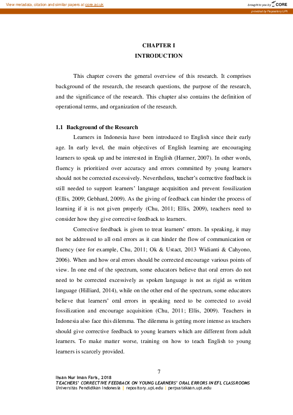 Pdf Teachers Corrective Feedback On Young Learners Oral Errors In 8113