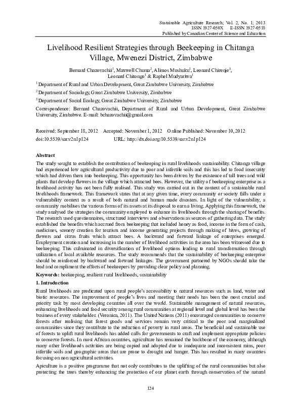 (PDF) Livelihood Resilient Strategies through Beekeeping in Chitanga ...