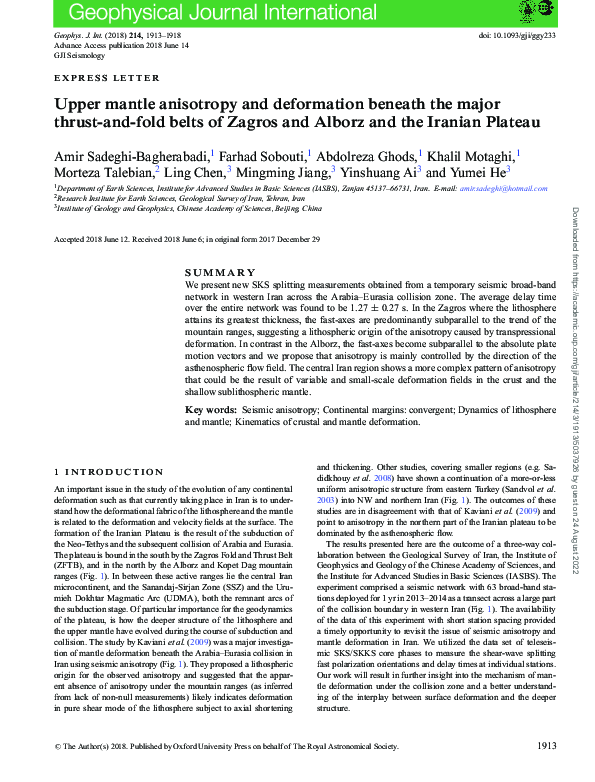 (PDF) Upper mantle anisotropy and deformation beneath the major thrust ...