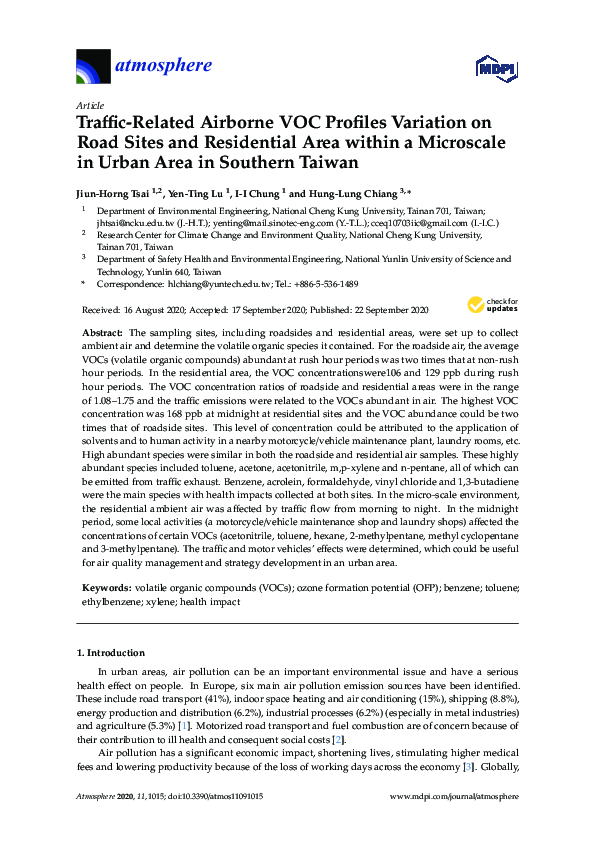 (PDF) Traffic-Related Airborne VOC Profiles Variation on Road Sites and ...