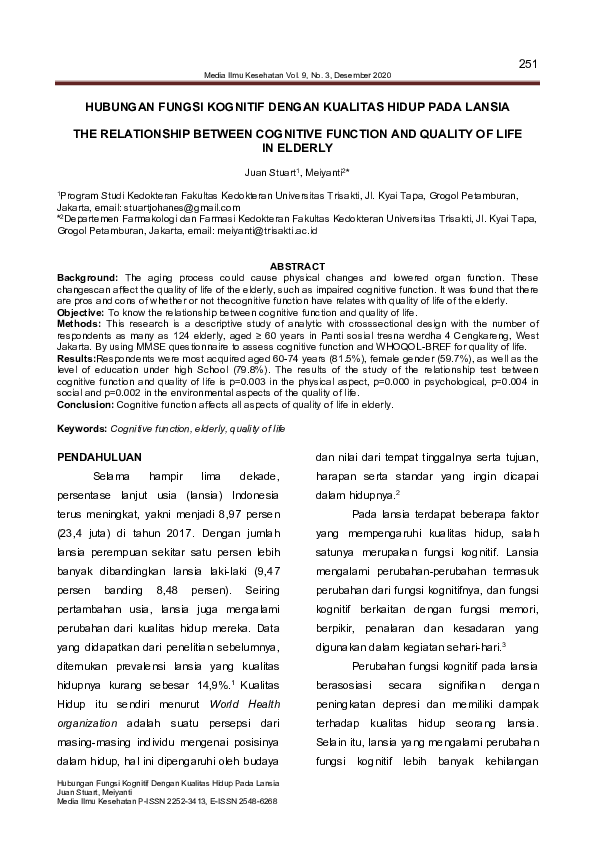 (PDF) Hubungan Fungsi Kognitif Dengan Kualitas Hidup Pada Lansia