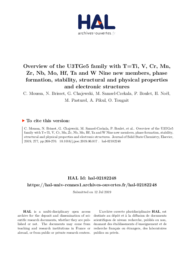 (PDF) Overview of the U3TGe5 family with T=Ti, V, Cr, Mn, Zr, Nb, Mo, Hf, Ta and W: Nine new ...
