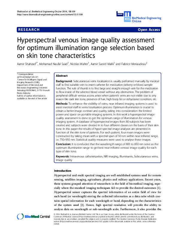 (PDF) Hyperspectral venous image quality assessment for optimum illumination range selection ...