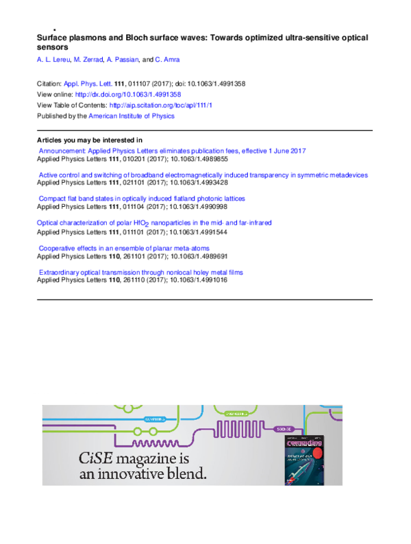 (PDF) Surface plasmons and Bloch surface waves: Towards optimized ultra-sensitive optical ...