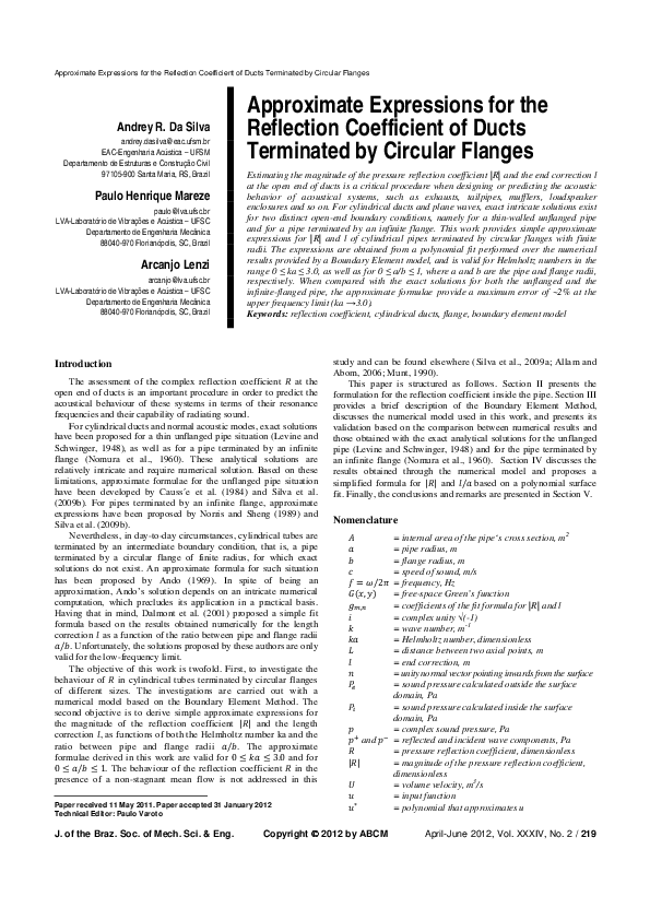 (PDF) Approximate expressions for the reflection coefficient of ducts terminated by circular flanges