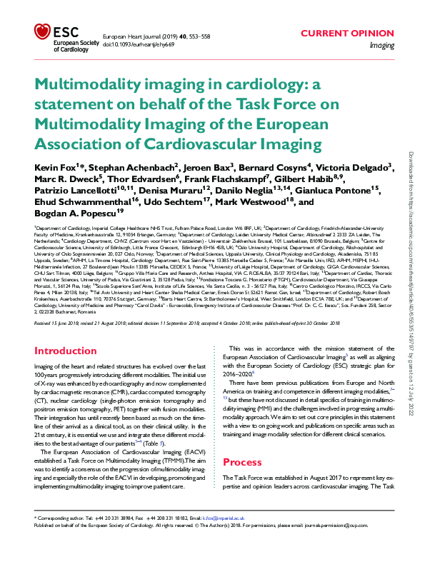 (PDF) Multimodality imaging in cardiology: a statement on behalf of the ...