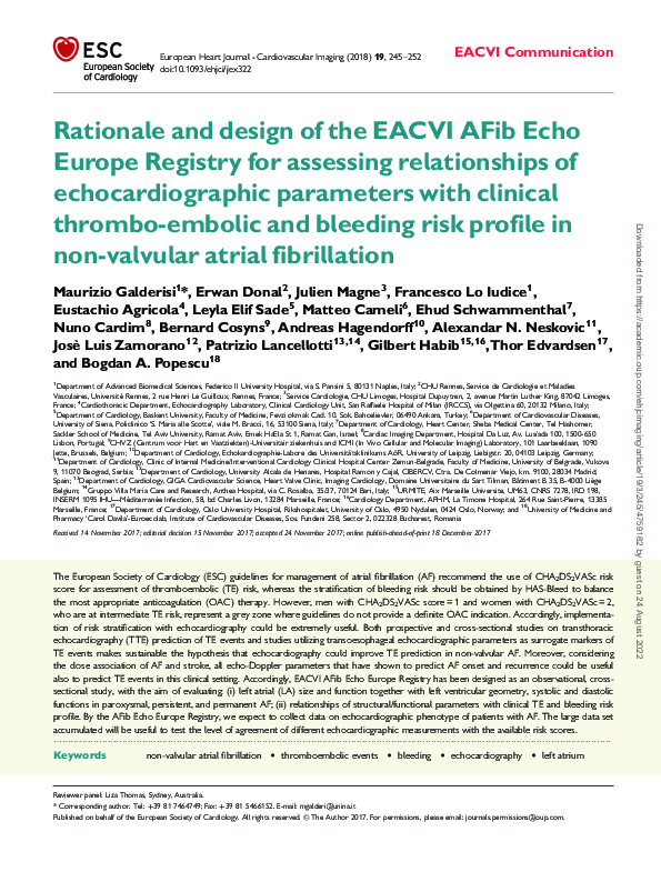 (PDF) Rationale and design of the EACVI AFib Echo Europe Registry for ...