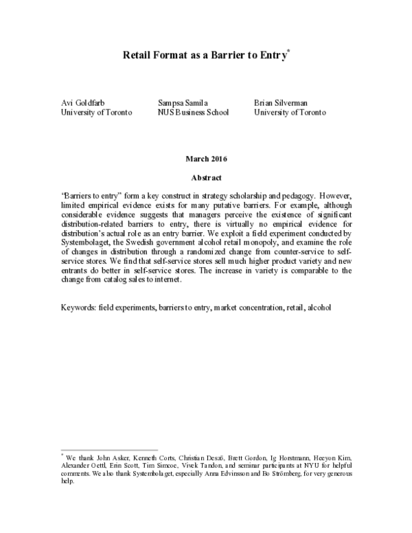 (PDF) Retail Format as a Barrier to Entry