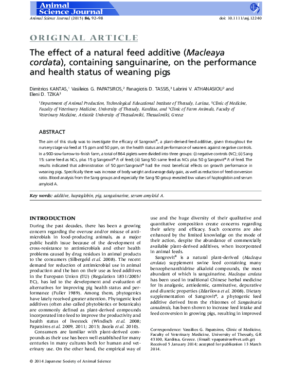 (PDF) The effect of a natural feed additive (Macleaya cordata), containing sanguinarine, on the ...