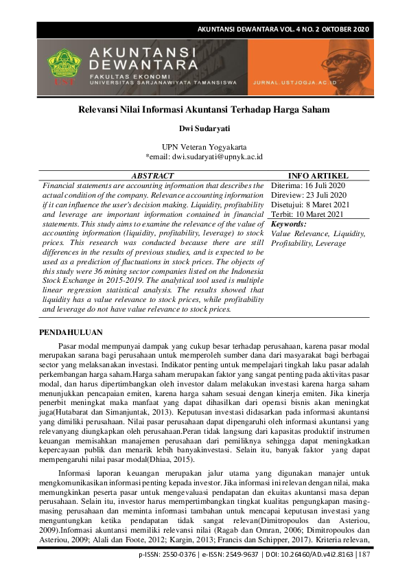 (PDF) Relevansi Nilai Informasi Akuntansi Terhadap Harga Saham