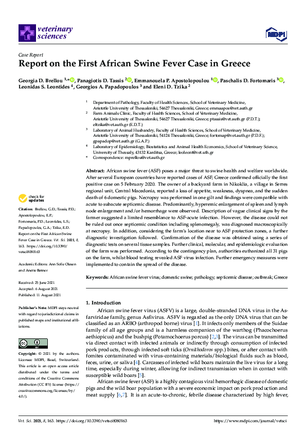 (PDF) Report on the First African Swine Fever Case in Greece ...