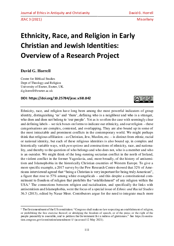 (PDF) Ethnicity, Race, and Religion in Early Christian and Jewish ...