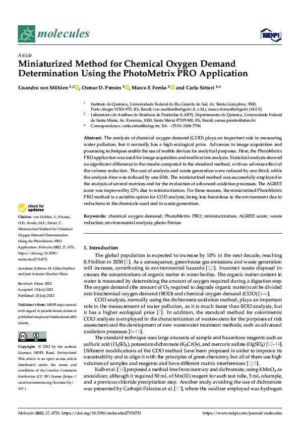 (PDF) Miniaturized Method for Chemical Oxygen Demand Determination ...
