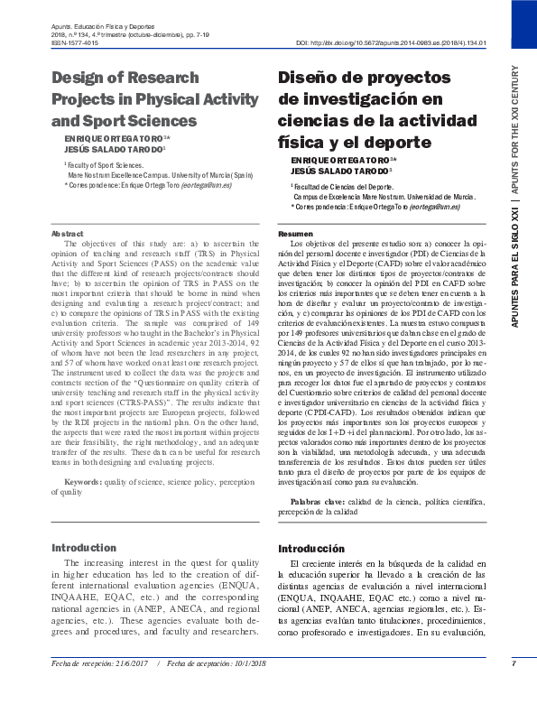 (PDF) Diseño de proyectos de investigación en ciencias de la actividad ...