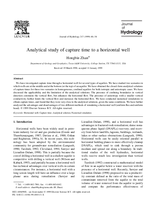 (PDF) Analytical study of capture time to a horizontal well