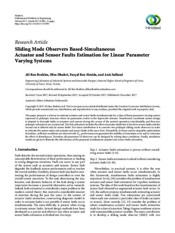 (PDF) Sliding Mode Observers Based-Simultaneous Actuator and Sensor Faults Estimation for Linear ...