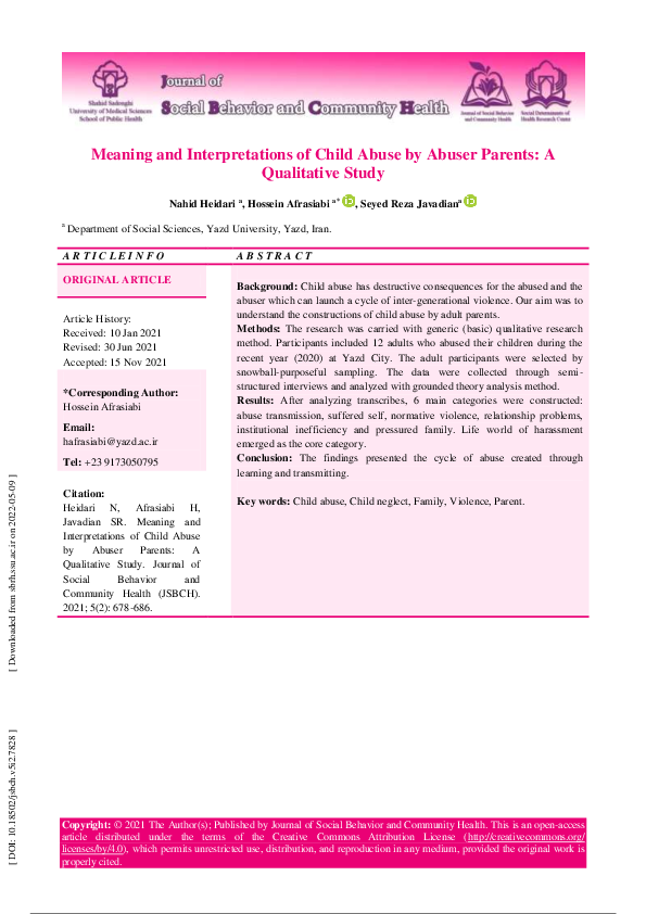 (PDF) Meaning and Interpretations of Child Abuse by Abuser Parents: A Qualitative Study