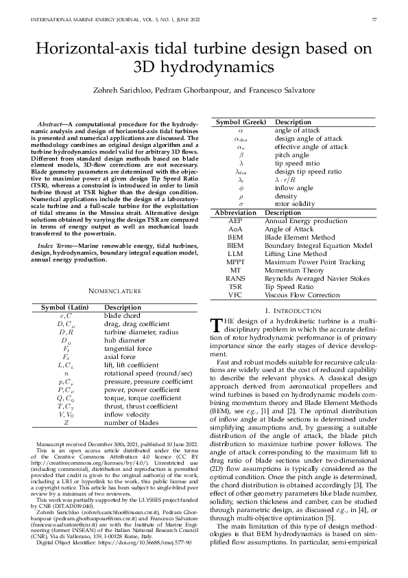 (PDF) Horizontal-axis tidal turbine design based on 3D hydrodynamics