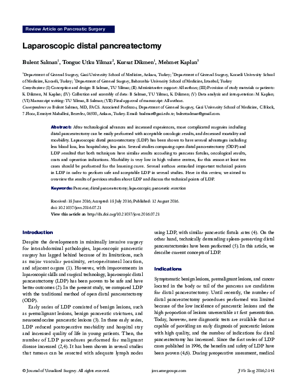 (PDF) Laparoscopic distal pancreatectomy