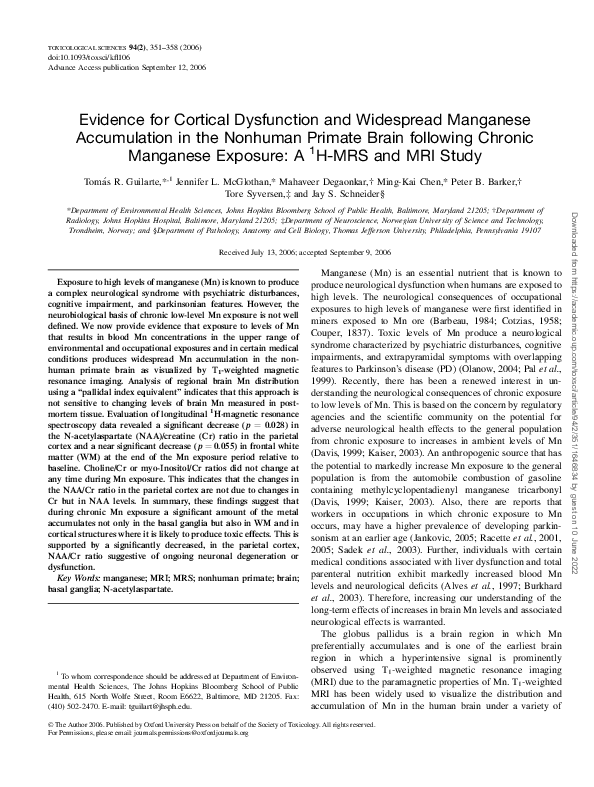 (PDF) Evidence for Cortical Dysfunction and Widespread Manganese ...