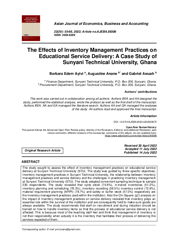 (PDF) The Effects of Inventory Management Practices on Educational ...