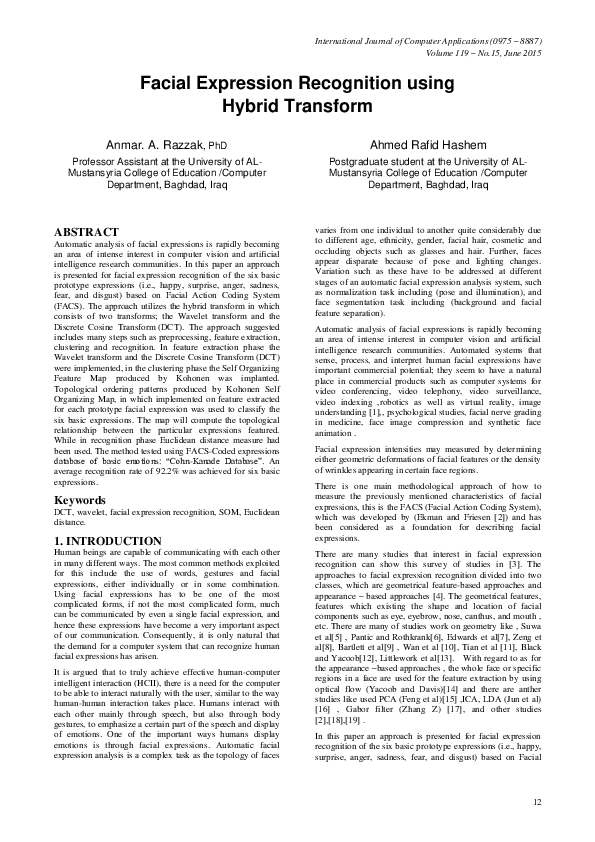 Pdf Facial Expression Recognition Using Hybrid Transform Ahmed