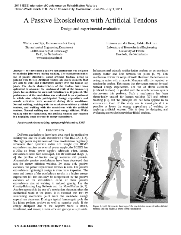 Pdf A Passive Exoskeleton With Artificial Tendons Design And Experimental Evaluation