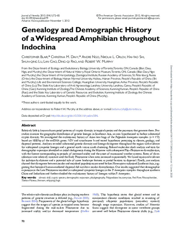 (PDF) Genealogy and Demographic History of a Widespread Amphibian ...