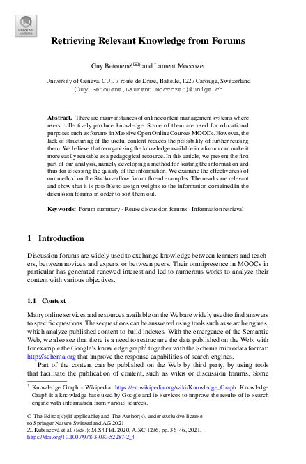 (PDF) Enhancing Knowledge Retrieval in Forums