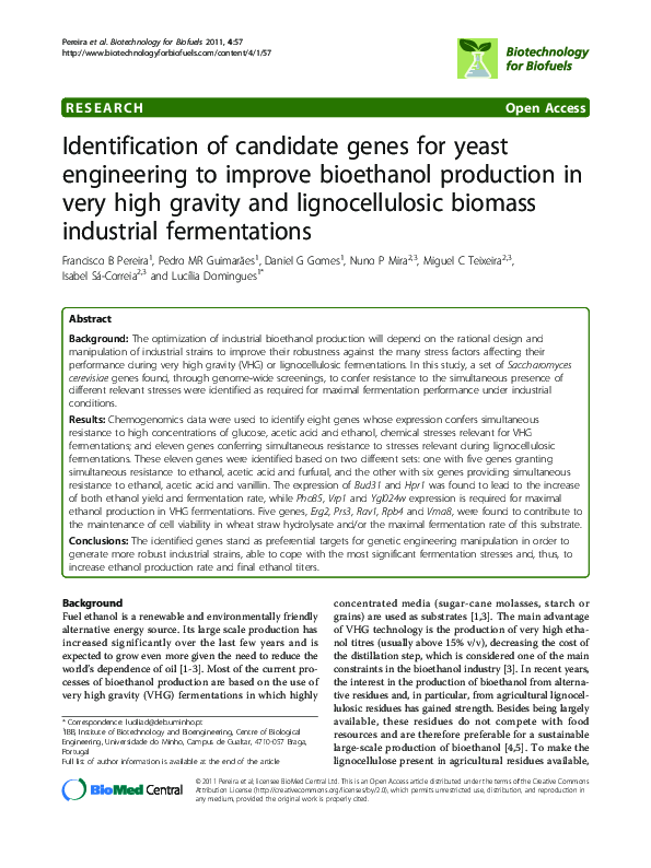 (PDF) Identification of candidate genes for yeast engineering to improve bioethanol production ...