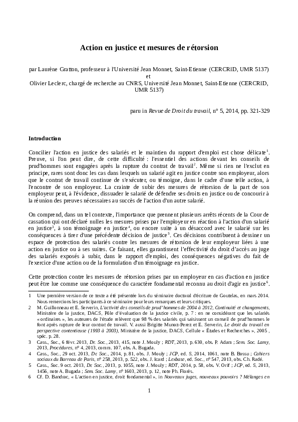 (PDF) Action en justice et mesures de rétorsion