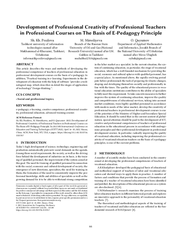 (PDF) Development of Professional Creativity of Professional Teachers in Professional Courses on ...