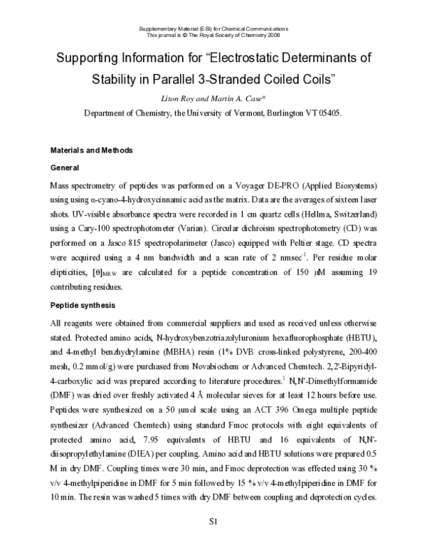 (PDF) Electrostatic determinants of stability in parallel 3-stranded ...