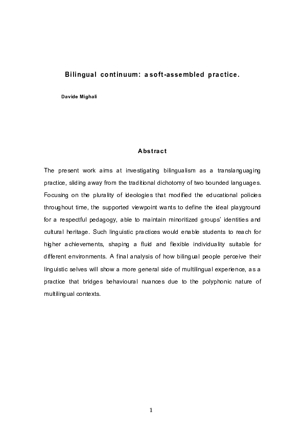 (PDF) Bilingual continuum: a soft-assembled practice