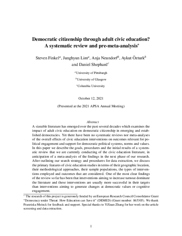 (PDF) Democratic citizenship through adult civic education? A ...