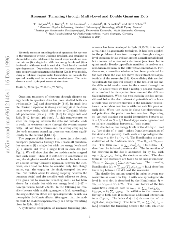(PDF) Resonant tunneling through a two-level dot and double quantum dots
