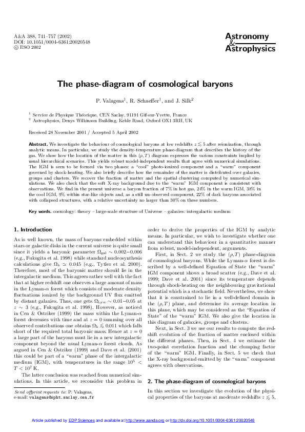 (PDF) The phase-diagram of cosmological baryons | Jeffrey Silk ...