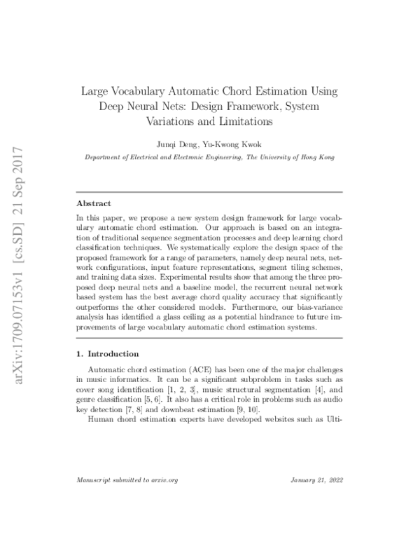 Pdf Large Vocabulary Automatic Chord Estimation Using Bidirectional Long Short Term Memory