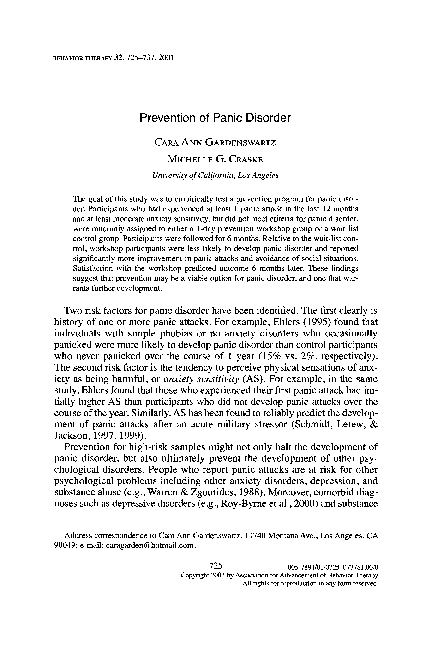 (PDF) Prevention of panic disorder