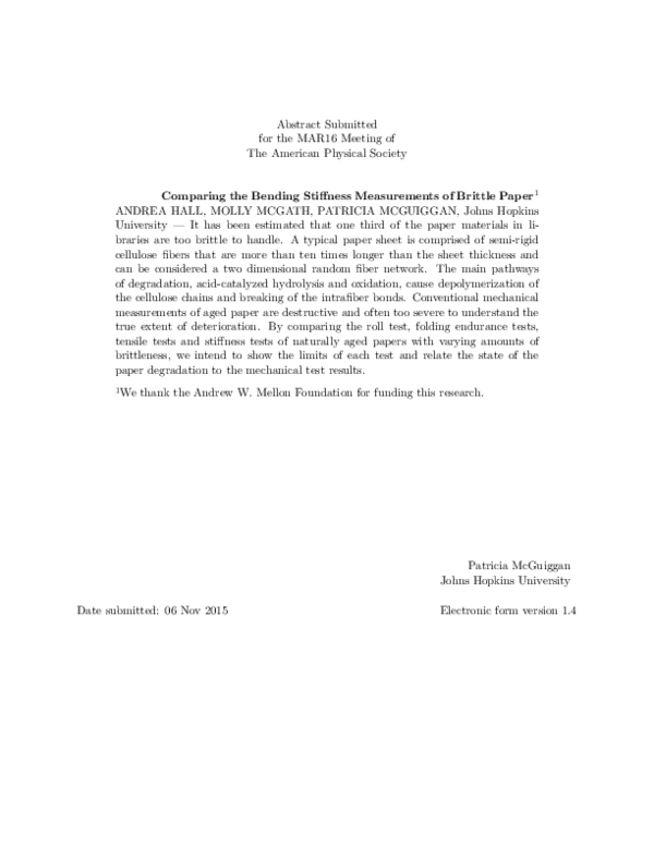 (PDF) Comparing the Bending Stiffness Measurements of Brittle Paper