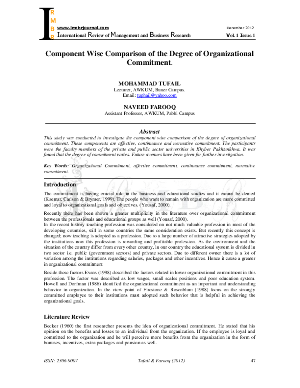 (PDF) Component Wise Comparison of the Degree of Organizational Commitment