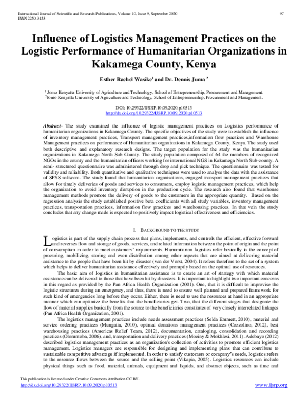 (PDF) Influence of Logistics Management Practices on the Logistic ...
