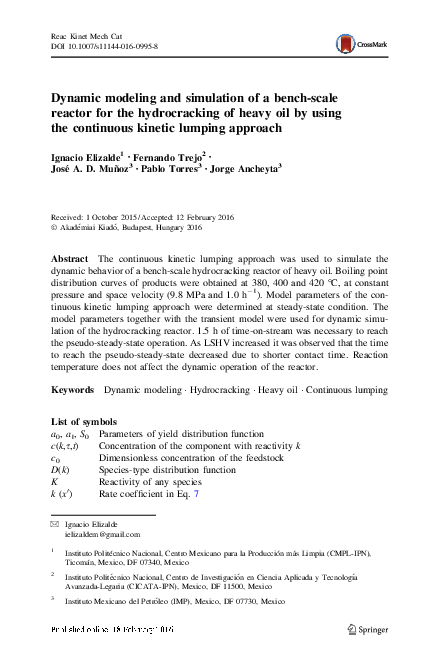 (PDF) Dynamic modeling and simulation of a bench-scale reactor for the hydrocracking of heavy ...