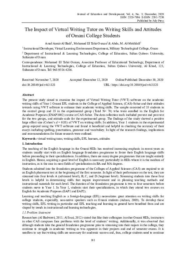 (PDF) The Impact of Virtual Writing Tutor on Writing Skills and ...