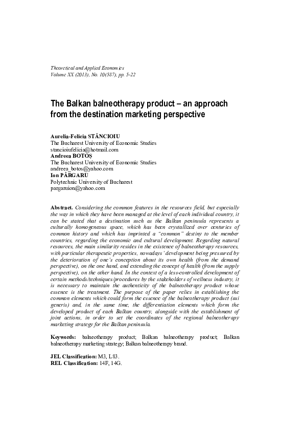 (PDF) The Balkan balneotherapy product – an approach from the ...