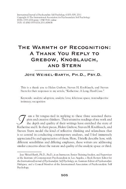 (PDF) The Warmth of Recognition: A Thank You Reply to Grebow, Knoblauch ...