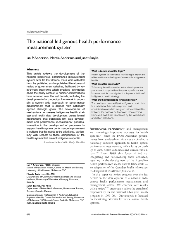 (PDF) The national Indigenous health performance measurement system