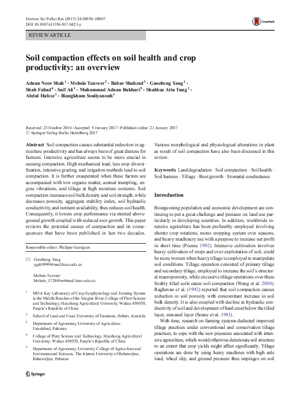 (PDF) Soil compaction effects on soil health and cropproductivity: an overview
